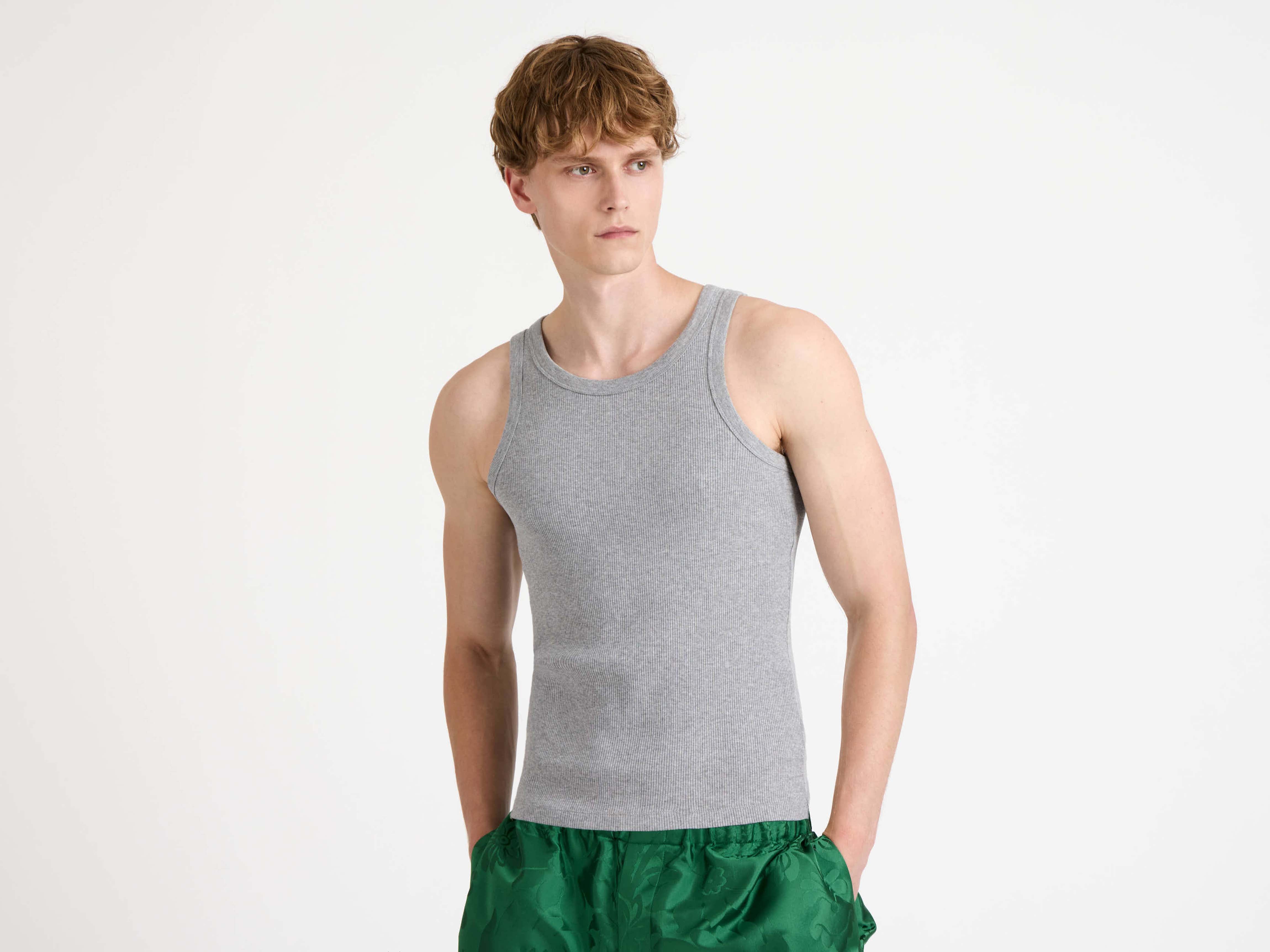 MENS RIB VEST IN MID GREY MELANGE in MID GREY MELANGE ...