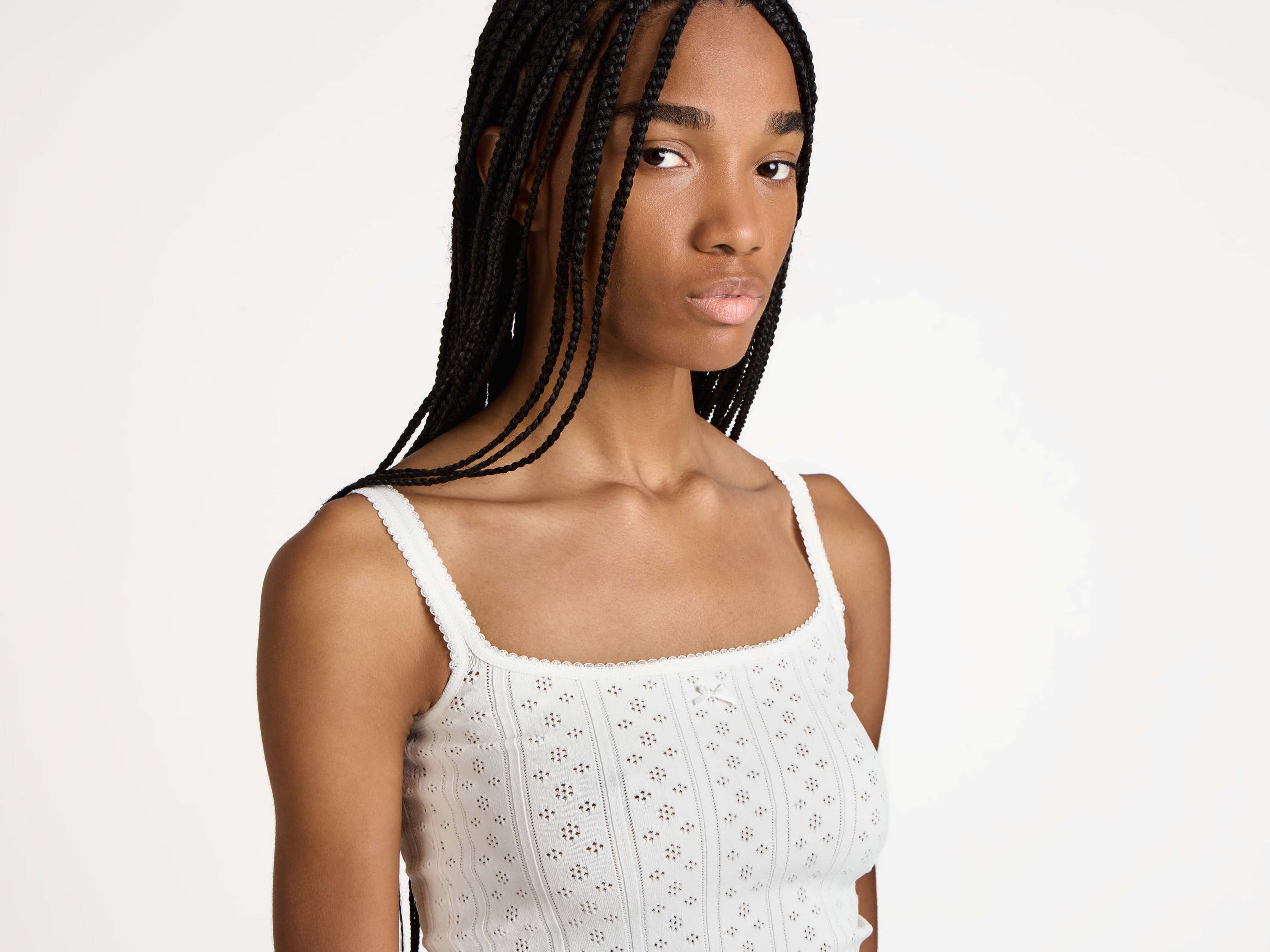 WOMENS KNITTED POINTELLE CAMI TOP IN WHITE in OFF WHITE ...