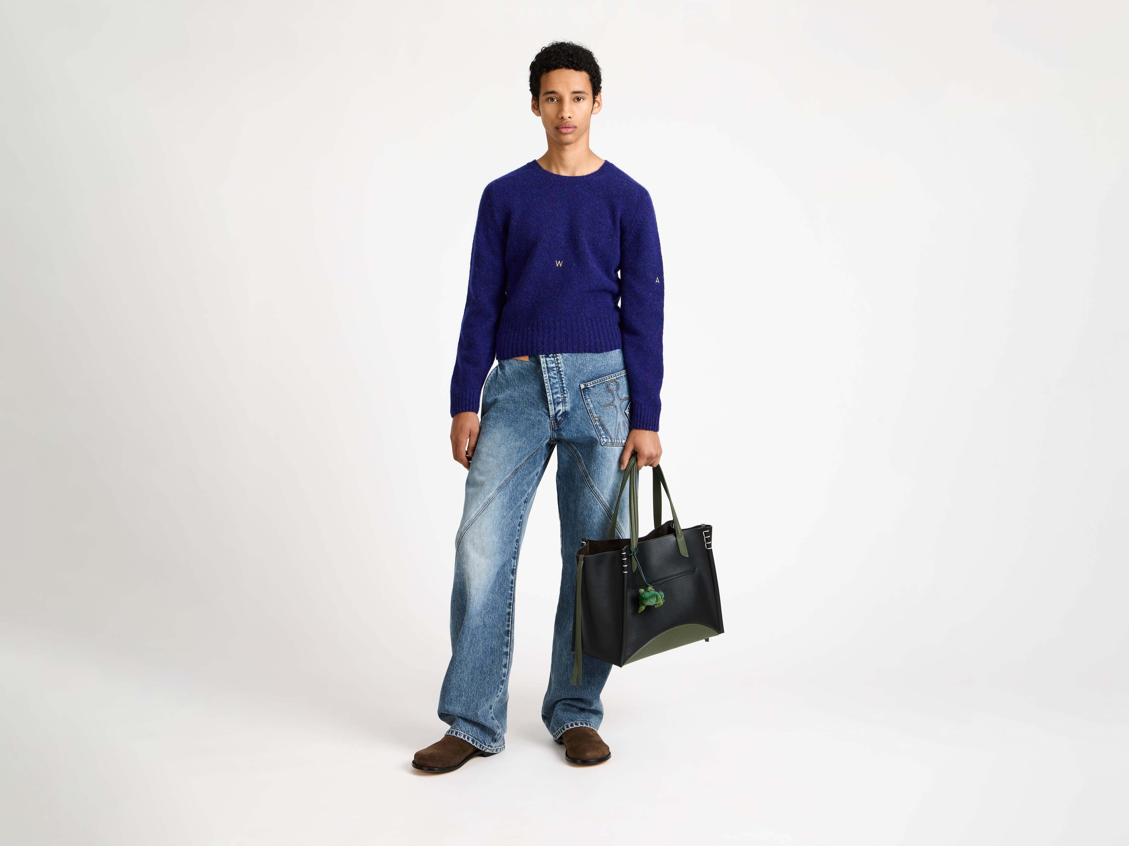 MENS SLEEVE EMBROIDERED CREW NECK JUMPER IN VIOLET in VIOLET ...